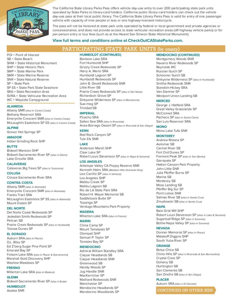 California State Library Parks Pass – El Dorado County Library